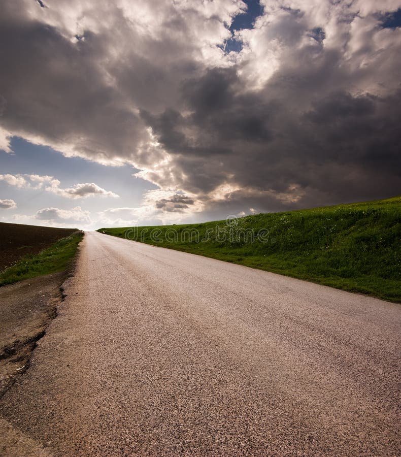 Rural Road Crosses Yellows Fields Stock Photo - Image of cereal ...