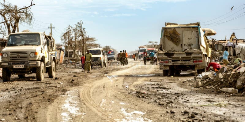 Rural Road Construction in Developing Country with Workers and Vehicles ...
