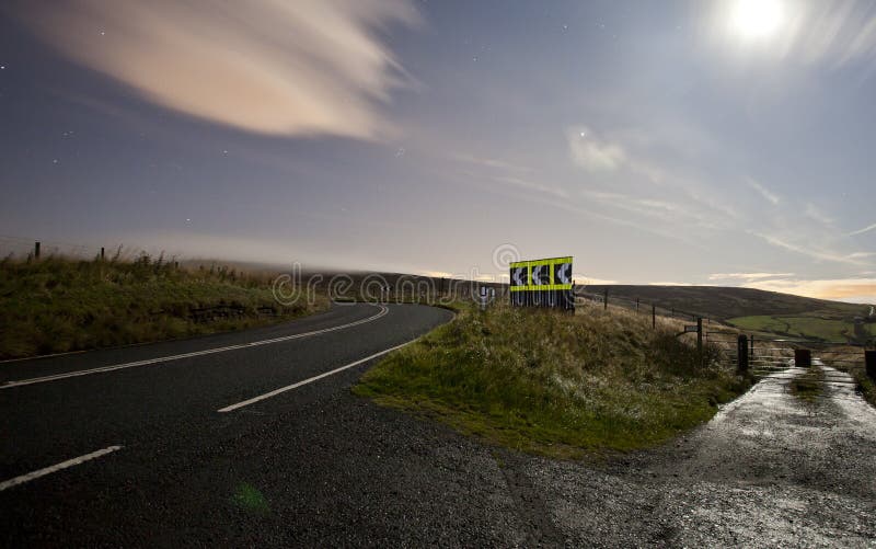 Rural Road at Night in the Fog - Cat and Fiddle Stock Image - Image of ...