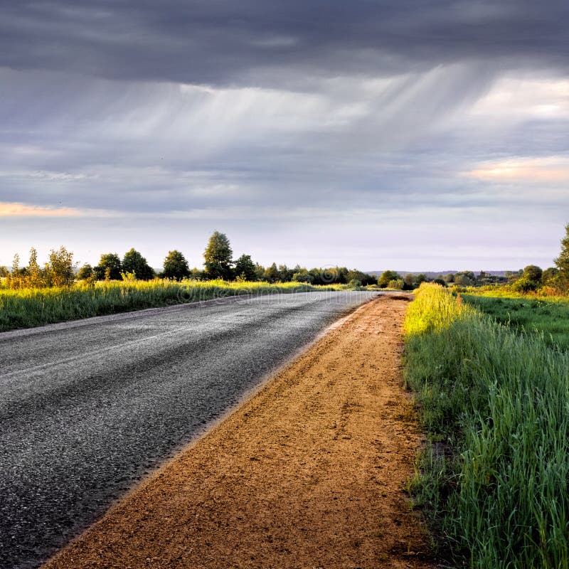 Rural Road before the Rain. Panorama Stock Photo - Image of empty ...