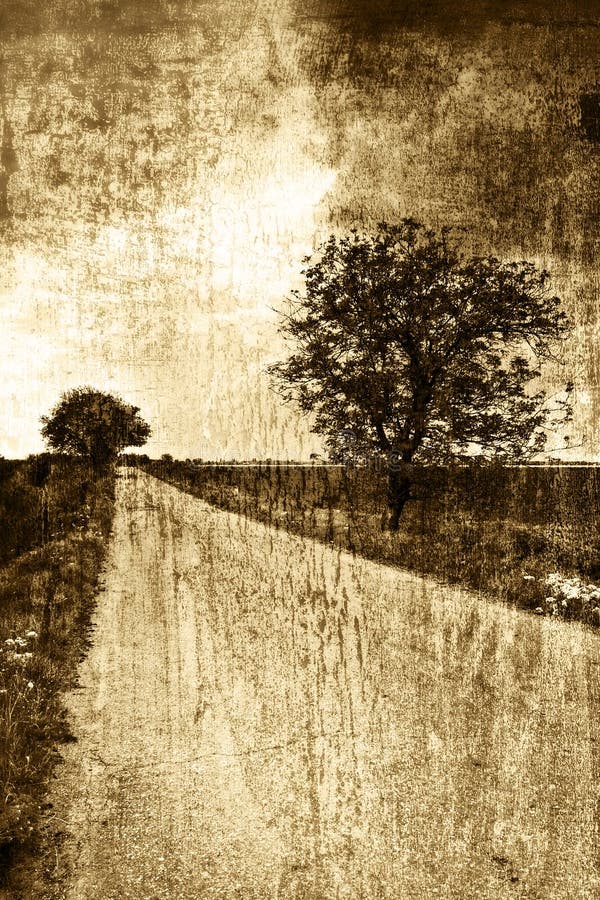 Rural Road in Sepia Vintage Style Stock Photo - Image of path, scenery ...