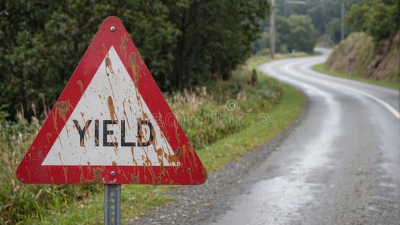 Rural Road Sign Yield with Mud Splatter Stock Illustration ...