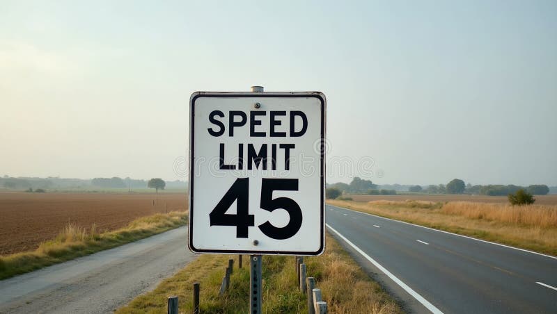 Rural Road Speed Limit Sign with Bold SPEED LIMIT 45 Text Stock ...