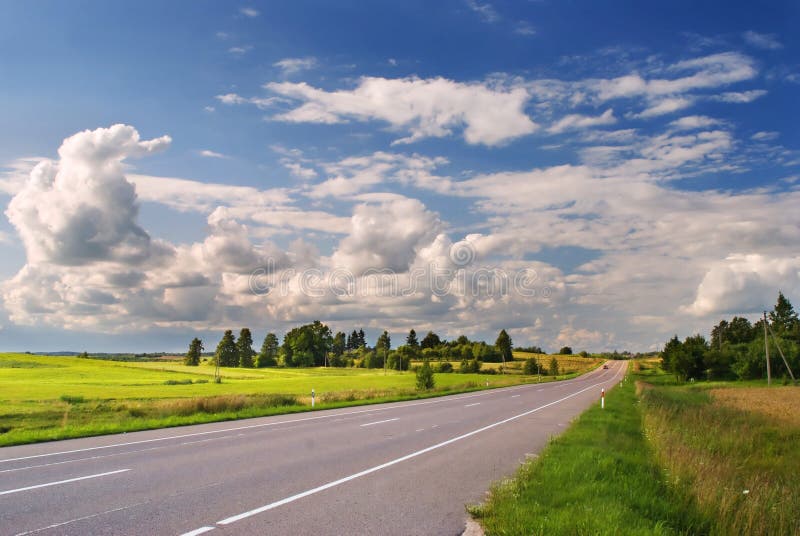 Rural Road on Sunny Summer Day Stock Photo - Image of dividing, forward ...