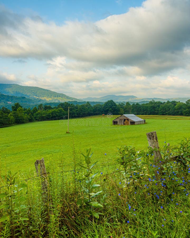 Rural Scene with Farm Fields and Barn in the Mountains of West Virginia ...
