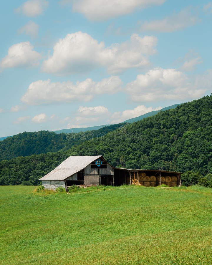 Rural Scene with Farm Fields and Barn in the Mountains of West Virginia ...