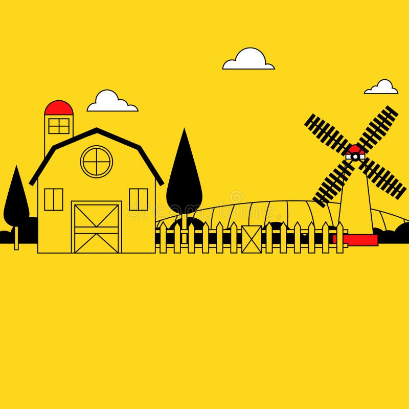 Rural Scene Landscape of a Ranch Stock Vector - Illustration of village ...