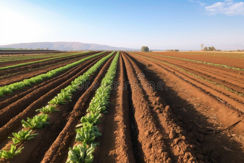 Rural Scene, with Rows of Crops Growing in Rich Soil Stock Photo ...