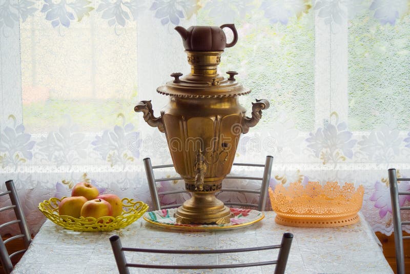 Russian Samovar on the Table Indoor on the Veranda of a Country House ...