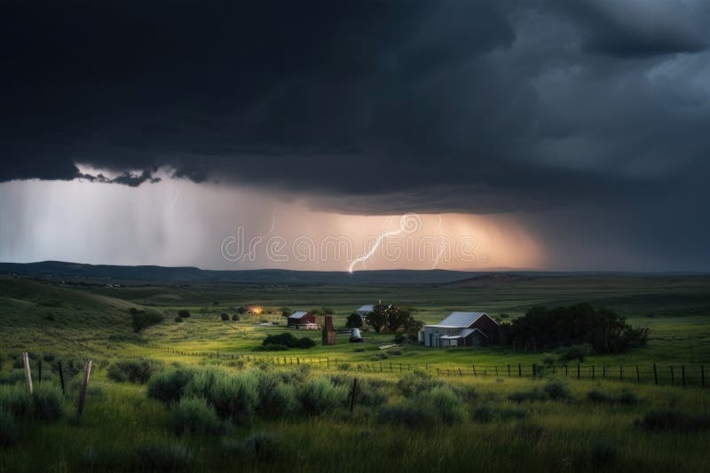 Rural Setting with Stormy Sky, Lightning Strikes, and Rolling Thunder ...