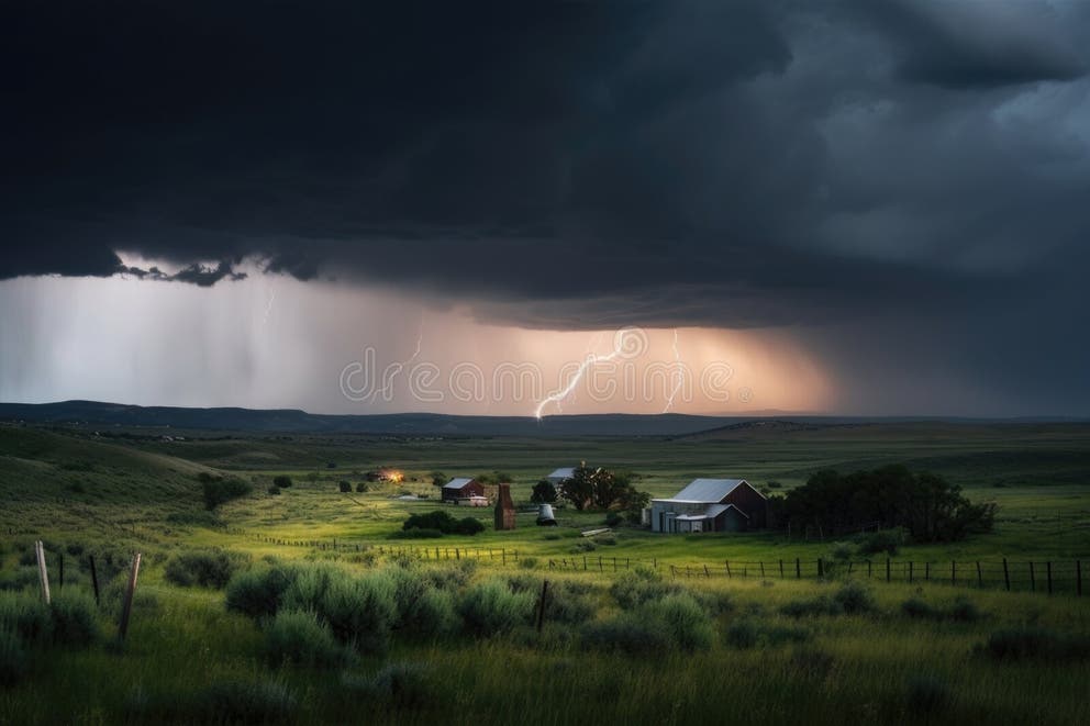 Rural Setting with Stormy Sky, Lightning Strikes, and Rolling Thunder ...