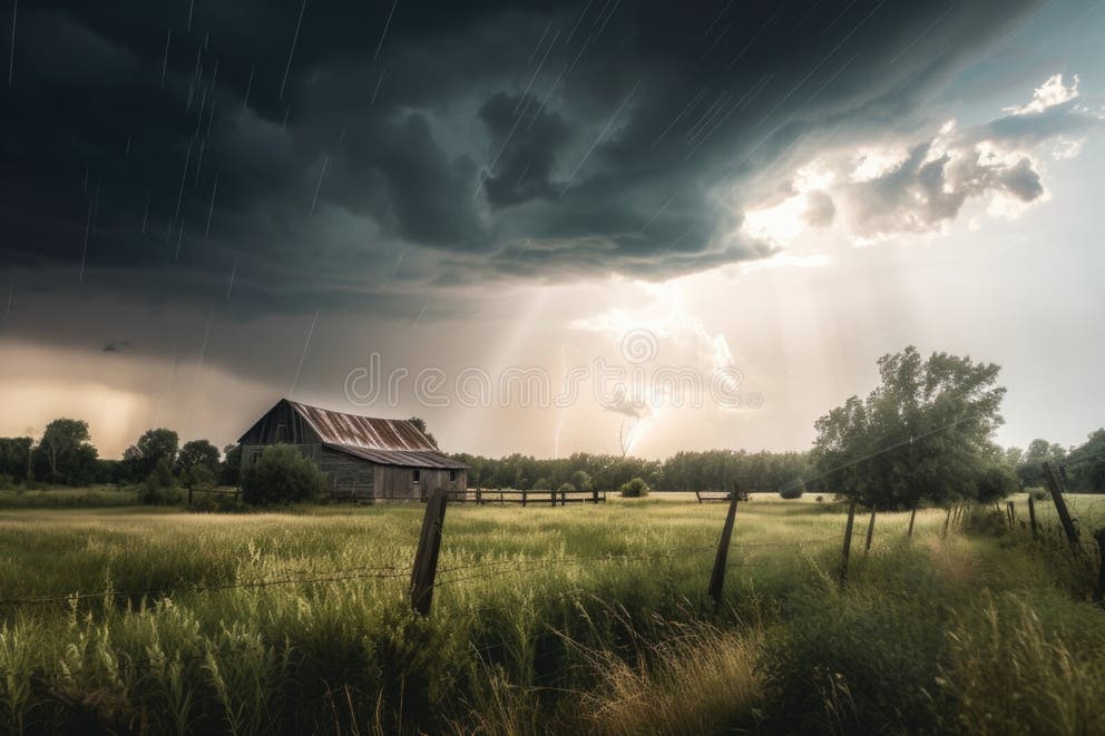 Rural Setting with Stormy Sky, Lightning Strikes, and Rolling Thunder ...