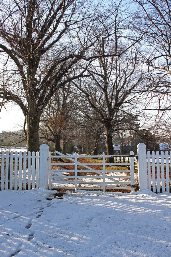 Rural Snowscape with Old Gate Stock Photo - Image of morning, clear ...