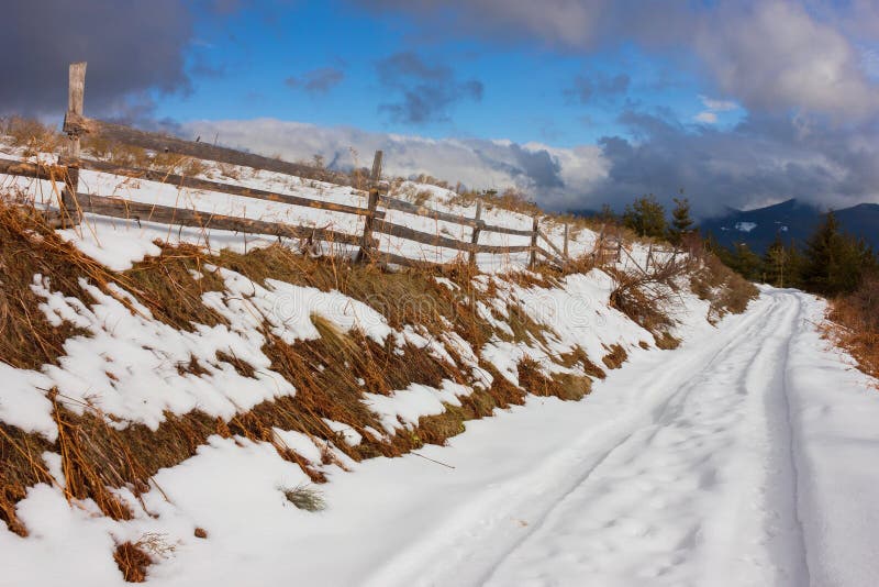 Rural Snowy Road in the Mountains Stock Image - Image of perspective ...