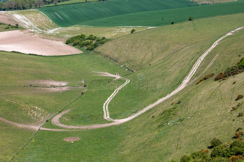 A Rural South Downs Farm Landscape Stock Image - Image of path, pasture ...