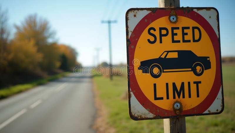 Rural Speed Limit Sign on Country Road Stock Illustration ...