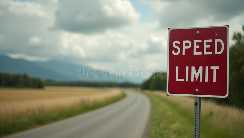 Rural Speed Limit Sign on Country Road Stock Illustration ...