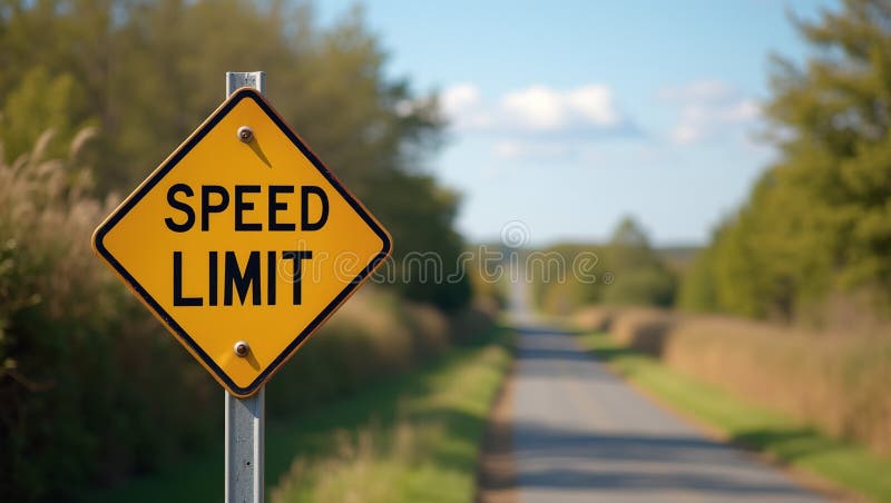 Rural Speed Limit Sign on Country Road Stock Illustration ...