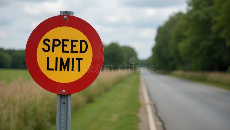 Rural Speed Limit Sign on Country Road Stock Illustration ...