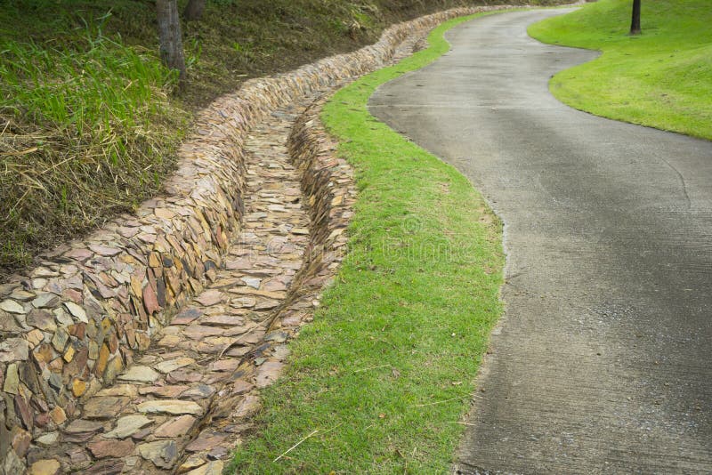 Sidewalk And Ditch In Grass Stock Image - Image of distance, water: 745009