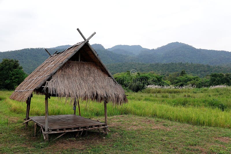 Rural Straw Hut in the Green Hills Stock Image - Image of outdoor ...