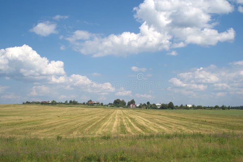 Rural Summer Landscape with Houses on Skyline Stock Photo - Image of ...
