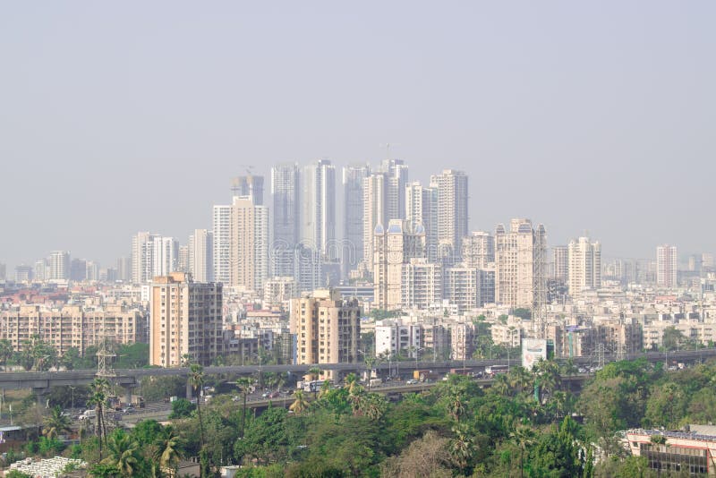 Rural To Urban Development of Mumbai with Trees and Skyscrapers Stock ...