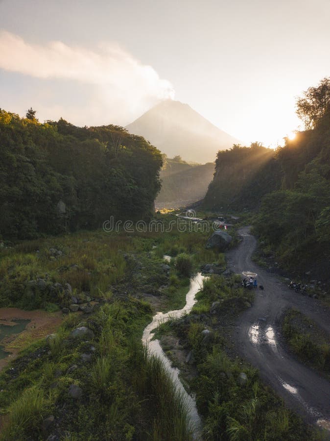 Rural View of River and Lava Path Surrounded by Dense of Forest with ...