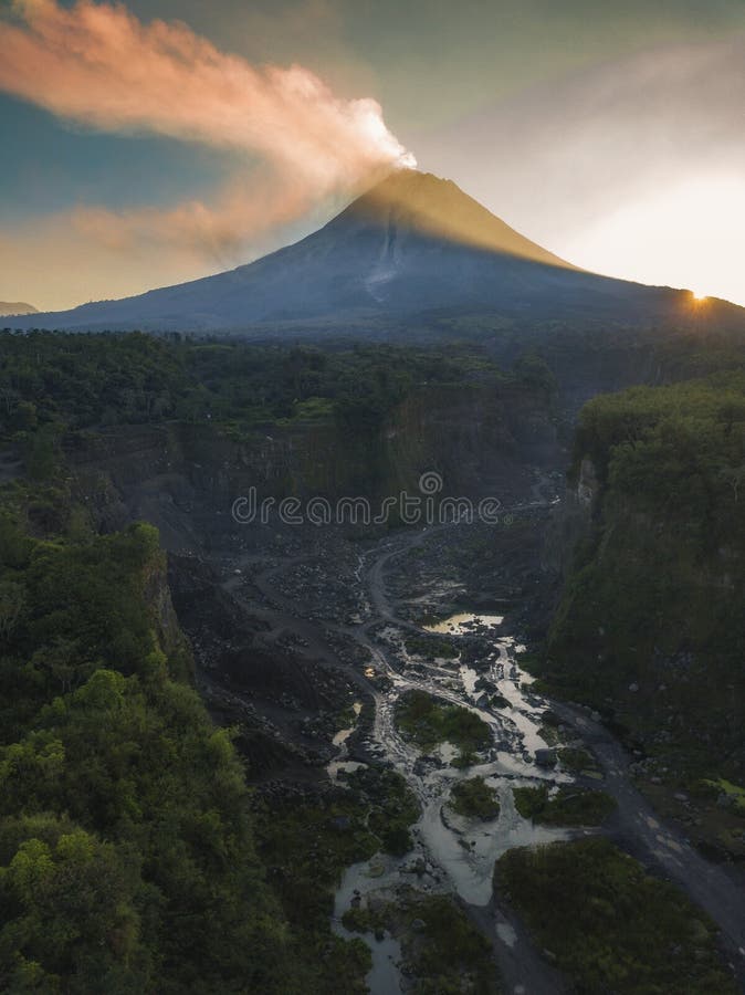 Rural View of River and Lava Path Surrounded by Dense of Forest with ...