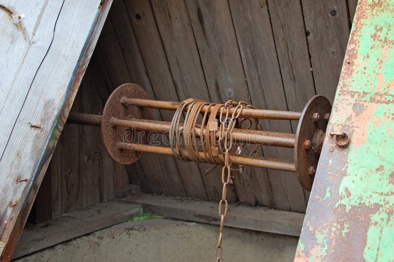 Old Well with Winch in the Middle of Onion Field. Wall Wells Made of ...