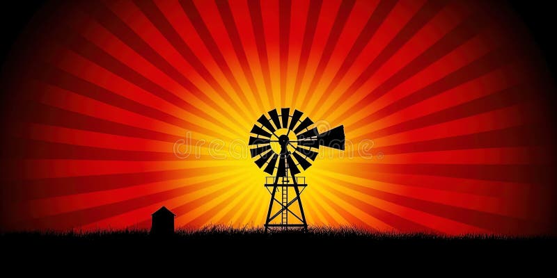 The Rural Windmill Standing on the Horizon among the Fields, Its Blades ...