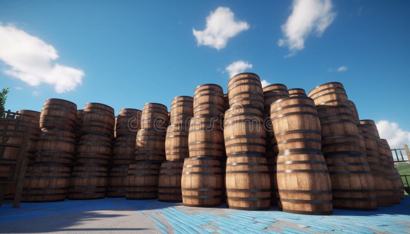Stacks of Oil Barrels in Oil Refinery Warehouse. Neural Network ...