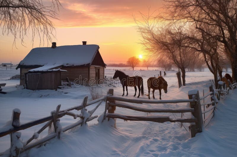 Rural Winter Landscape Village. Generate Ai Stock Illustration ...