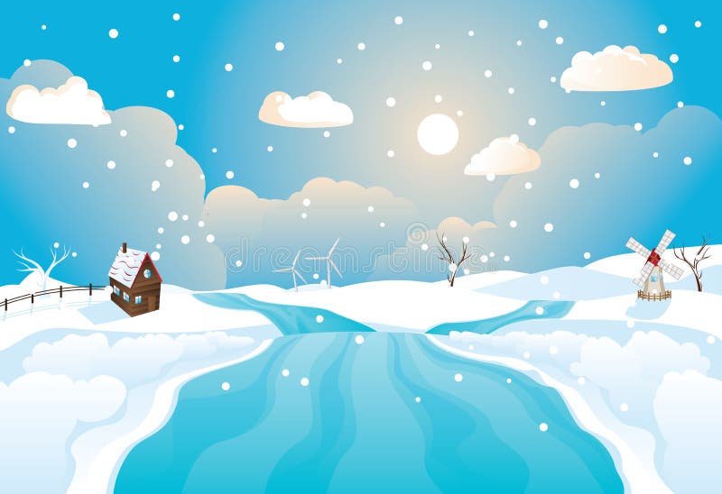 Rural Winter River stock vector. Illustration of season - 106680568