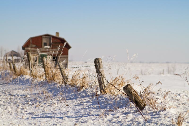 Rural Winter Scene with Fence Stock Image - Image of snowing ...