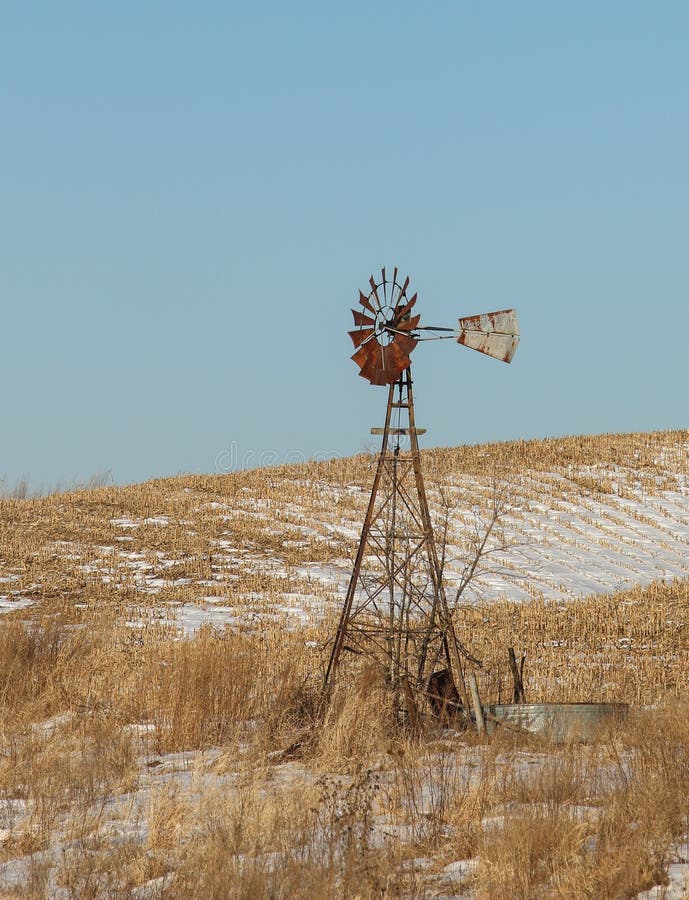 Rural Winter Windmill stock image. Image of metal, farm - 49005637