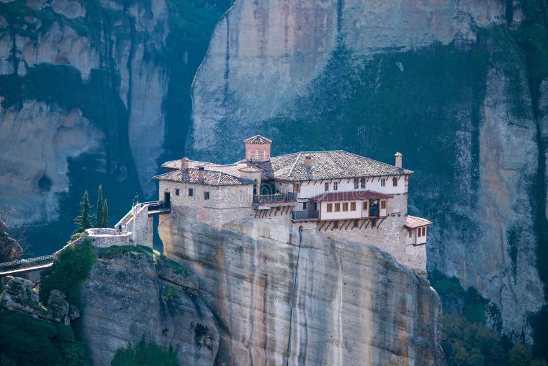 Rusanu Monastery on the Edge of a Cliff in Meteora, Greece Stock Photo ...