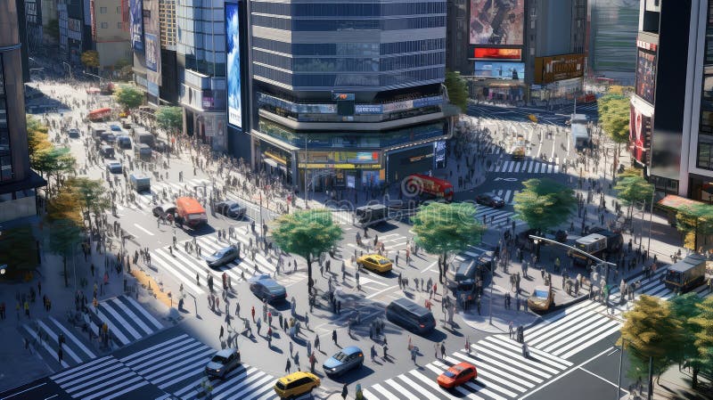 Busy Intersection, with Multiple Different Modes of Transportation in ...