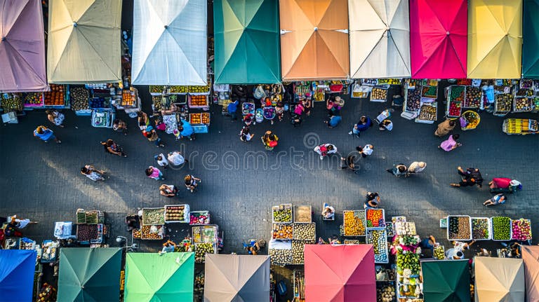 Rush Hour City Bazaar, View from Above. Generated by Ai Stock ...