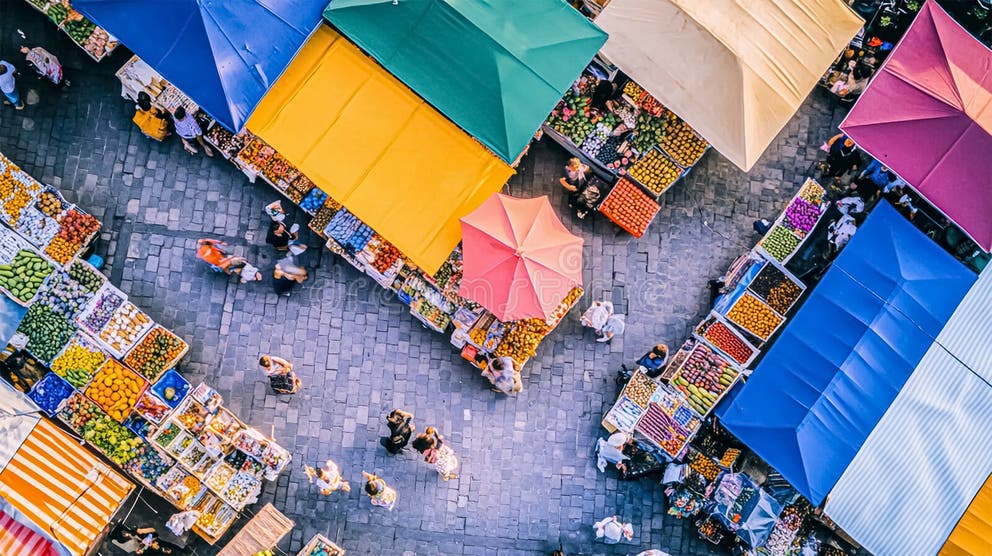 Rush Hour City Bazaar, View from Above. Generated by Ai Stock ...