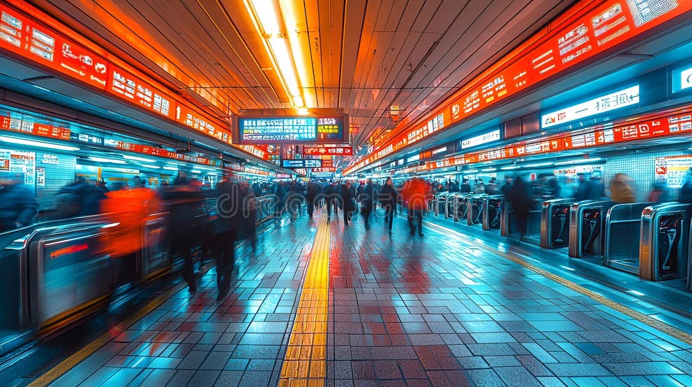 Rush Hour Commuters at a Vibrant City Train Station Stock Image - Image ...