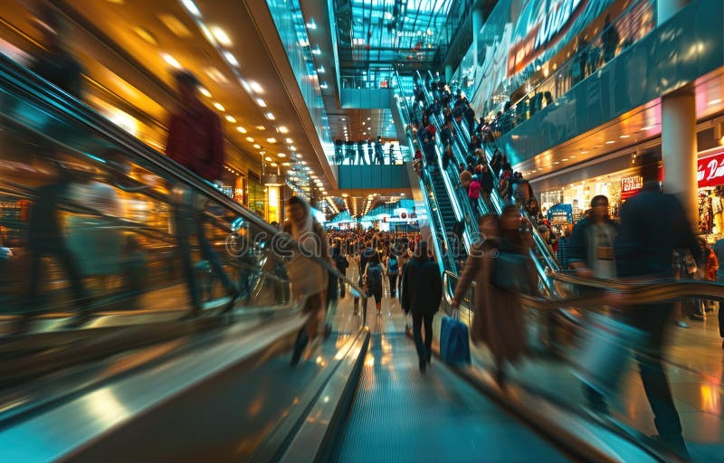 Rush Hour in Modern Shopping Mall Stock Illustration - Illustration of ...