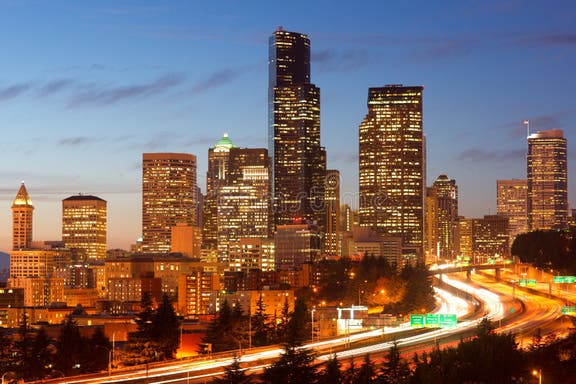 Rush Hour Seattle I-5 Highway Buildings Travel USA Stock Image - Image ...