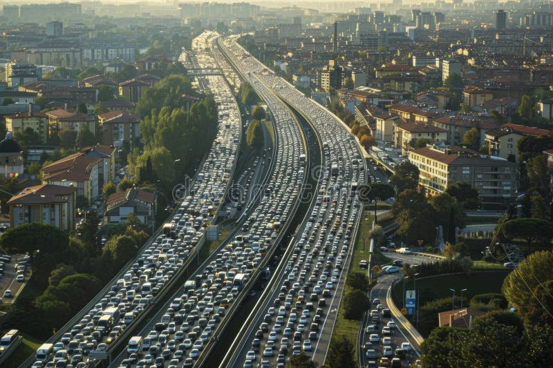 Rush Hour Traffic Congestion on Urban Highway at Sunset Stock Photo ...