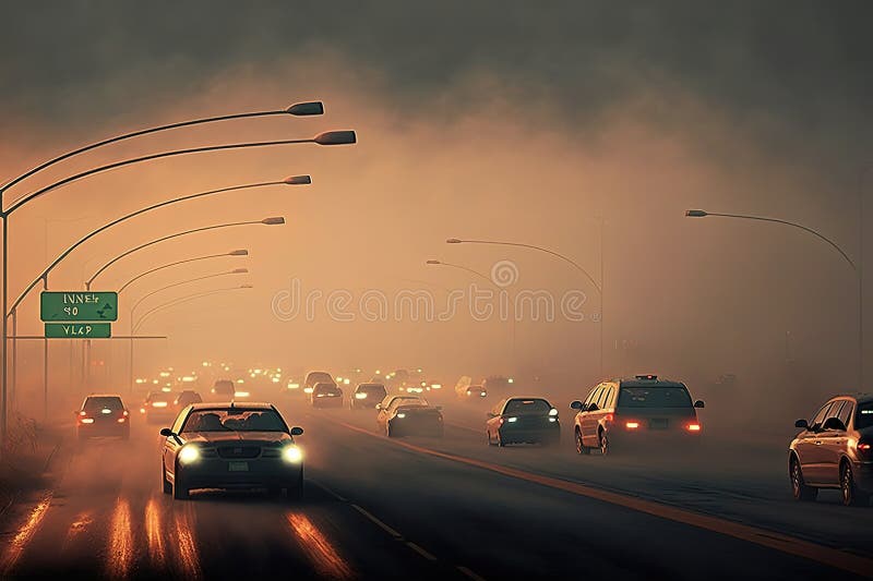 Rush Hour Traffic with Smog, Generative AI Stock Illustration ...