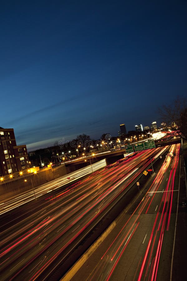 Atlanta Traffic and Skyline at Sunrise Sunset Stock Image - Image of ...