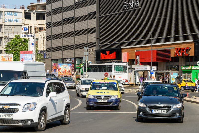 Traffic in Union Square Piata Unirii Downtown of Bucharest City ...