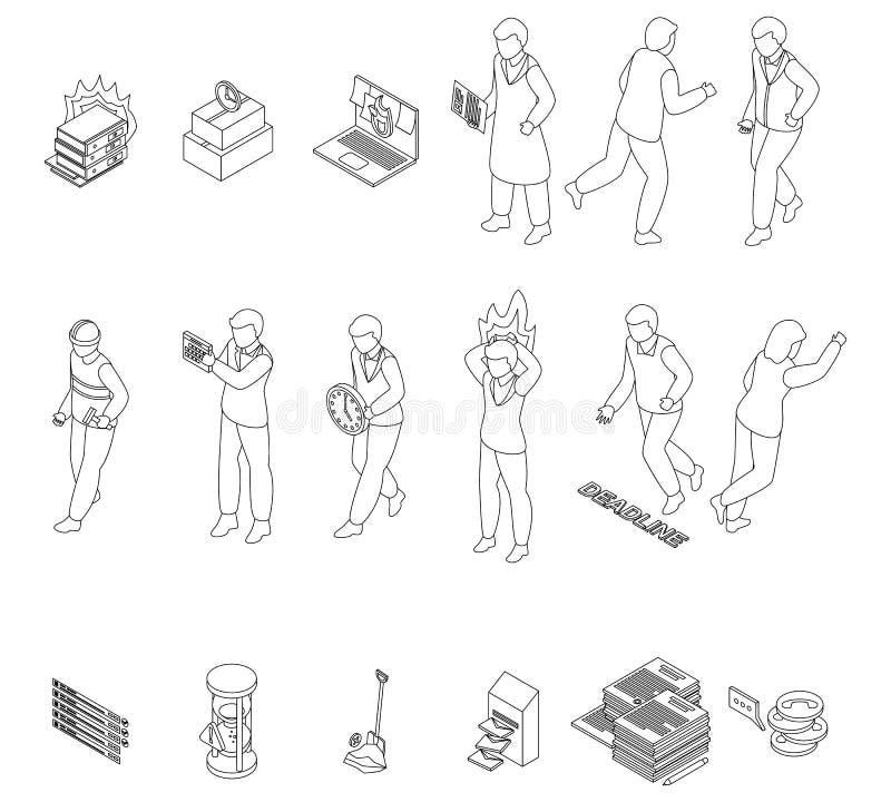 Rush Job Icons Set Vector Outline Stock Illustration - Illustration of ...