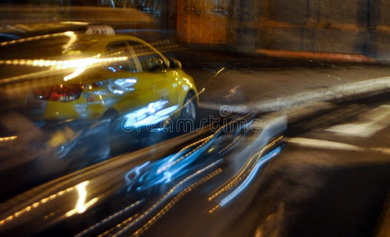 Rush Taxi in the night stock photo. Image of camera, speed - 86743574