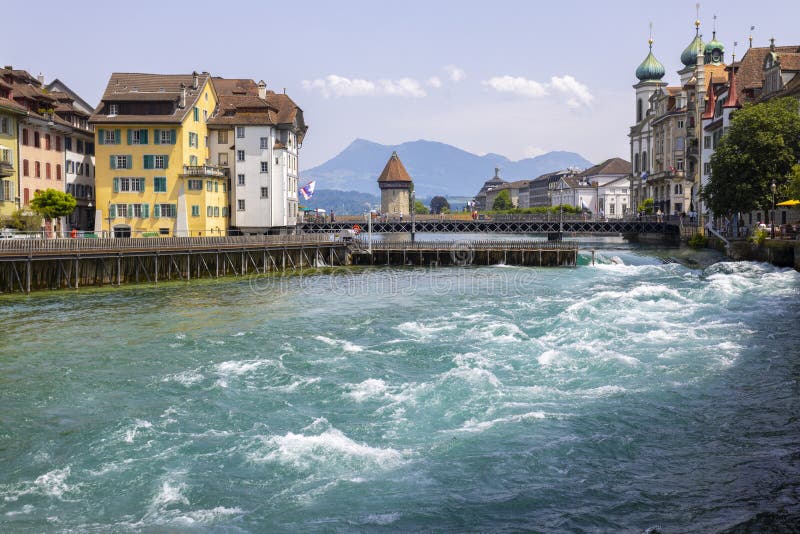 The Rushing Waters of the Reuss River in the Center of Lucerne ...
